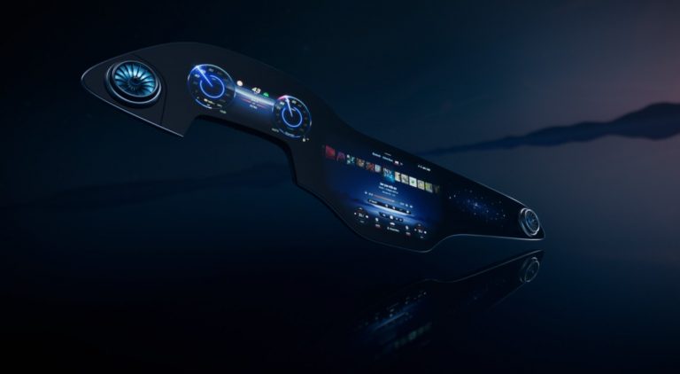 The Mercedes-Benz EQS electric car has the Hyperscreen, which takes the ...